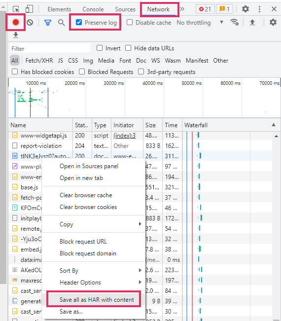 Capturing a HAR File