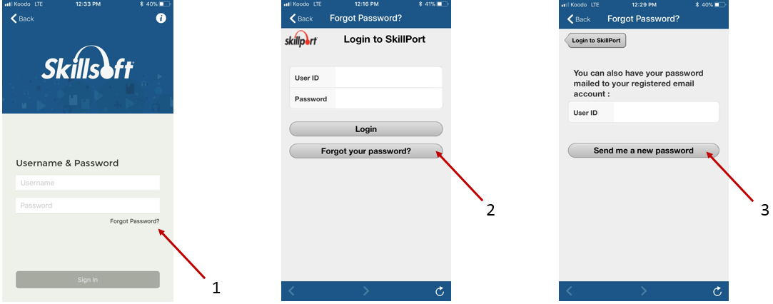 Skillsoft Learning App: Forgot Password Functionality