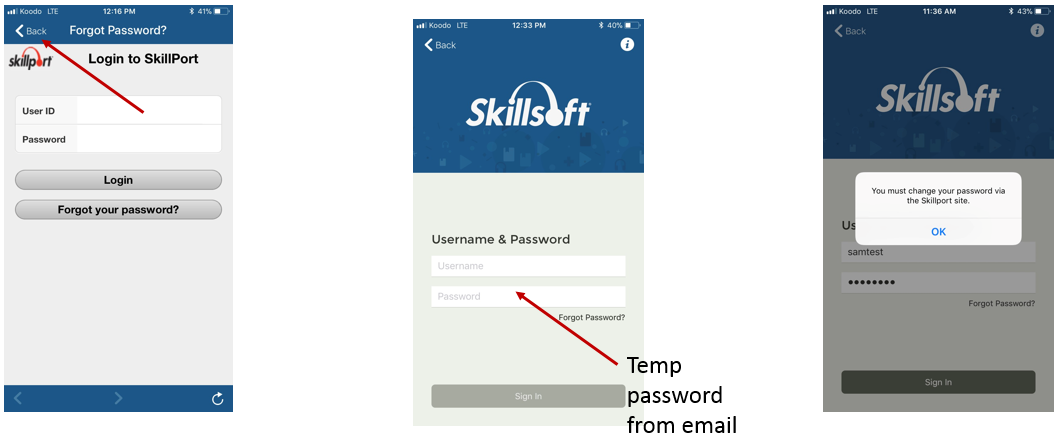 Skillsoft Learning App: Forgot Password Functionality